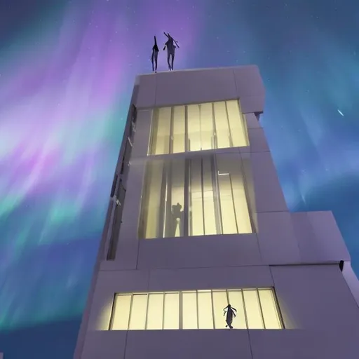 Animated person walking up the side of a building to...