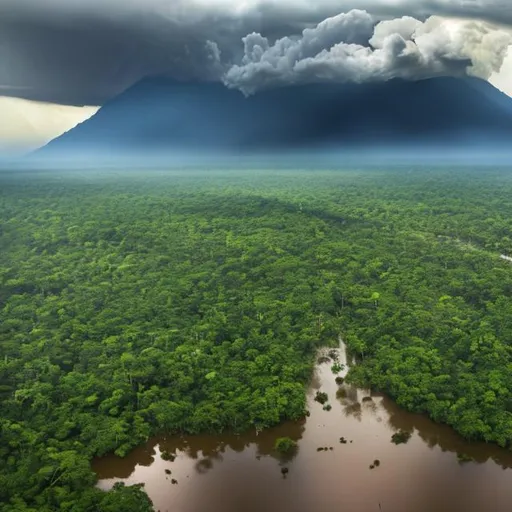 wide amazon forest with heavy rain and lightning mo... | OpenArt