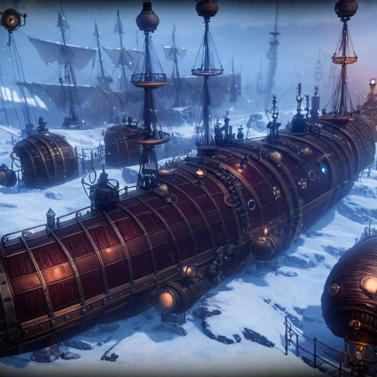 steampunk airship village frostpunk 8k HDDR | OpenArt