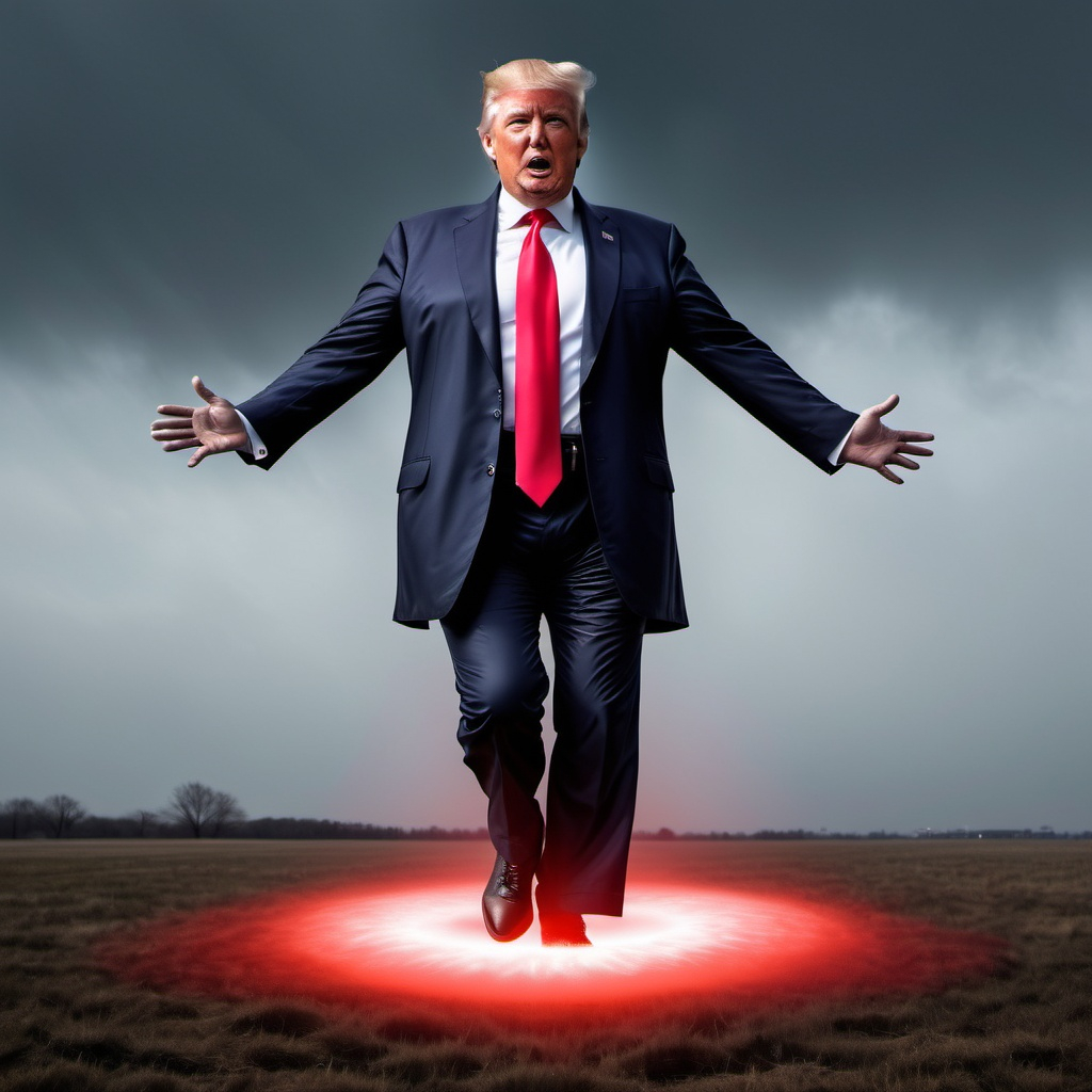 Donald trump levitating off the ground with glowing...