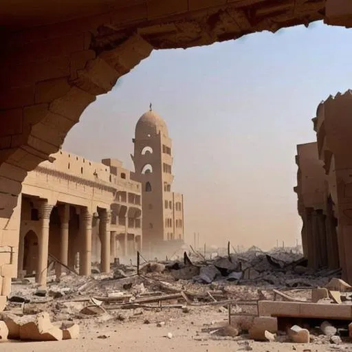 ancient Arabian city in destruction city in sandstor... | OpenArt