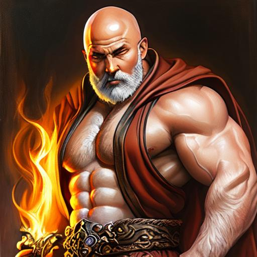 Diablo monk, gray skin, bald, strong man, fantasy, f...
