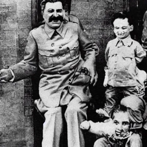 Stalin eats children's arm, psychodelic | OpenArt