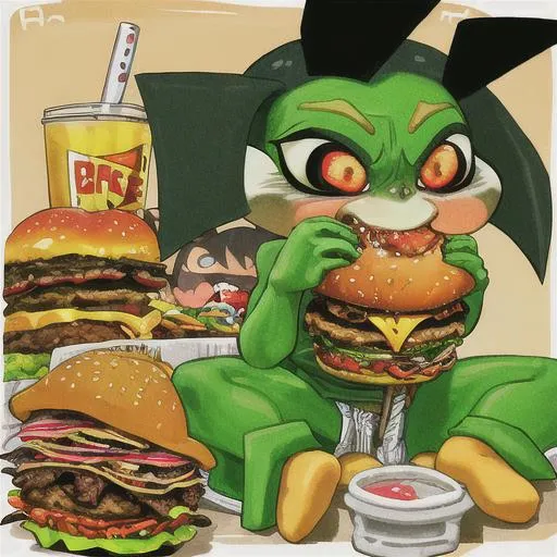 Dragon eating burger | OpenArt