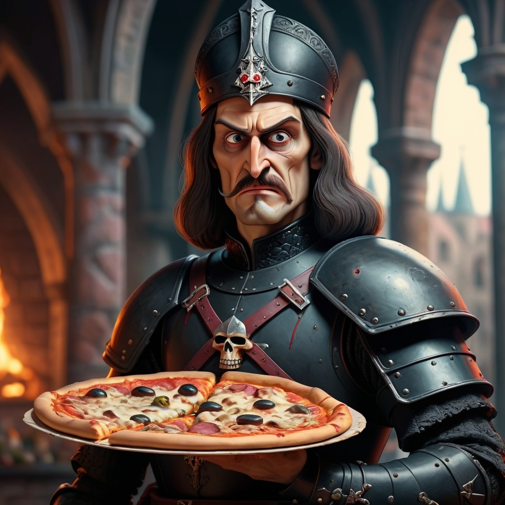 (Vlad the Impaler), medieval figure, wearing dark ar...