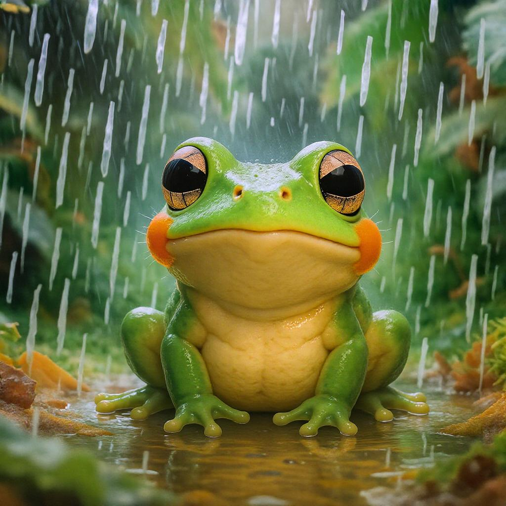 A cute frog in the rain