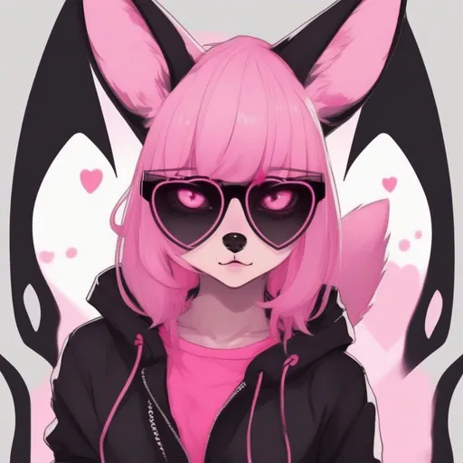 Pink punk hair, pink fennec fox, black pink eyes, wi... | OpenArt