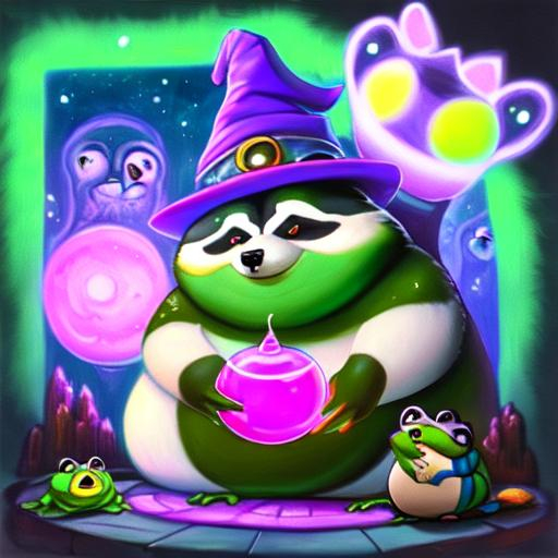 fantasy oil painting ((((fat Wizard raccoon holding... | OpenArt