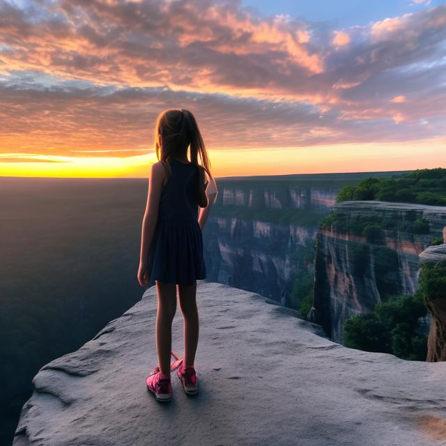 girl standing over a cliff during a beautiful sunset