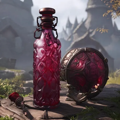 single realistic red health potion for a fantasy gam...