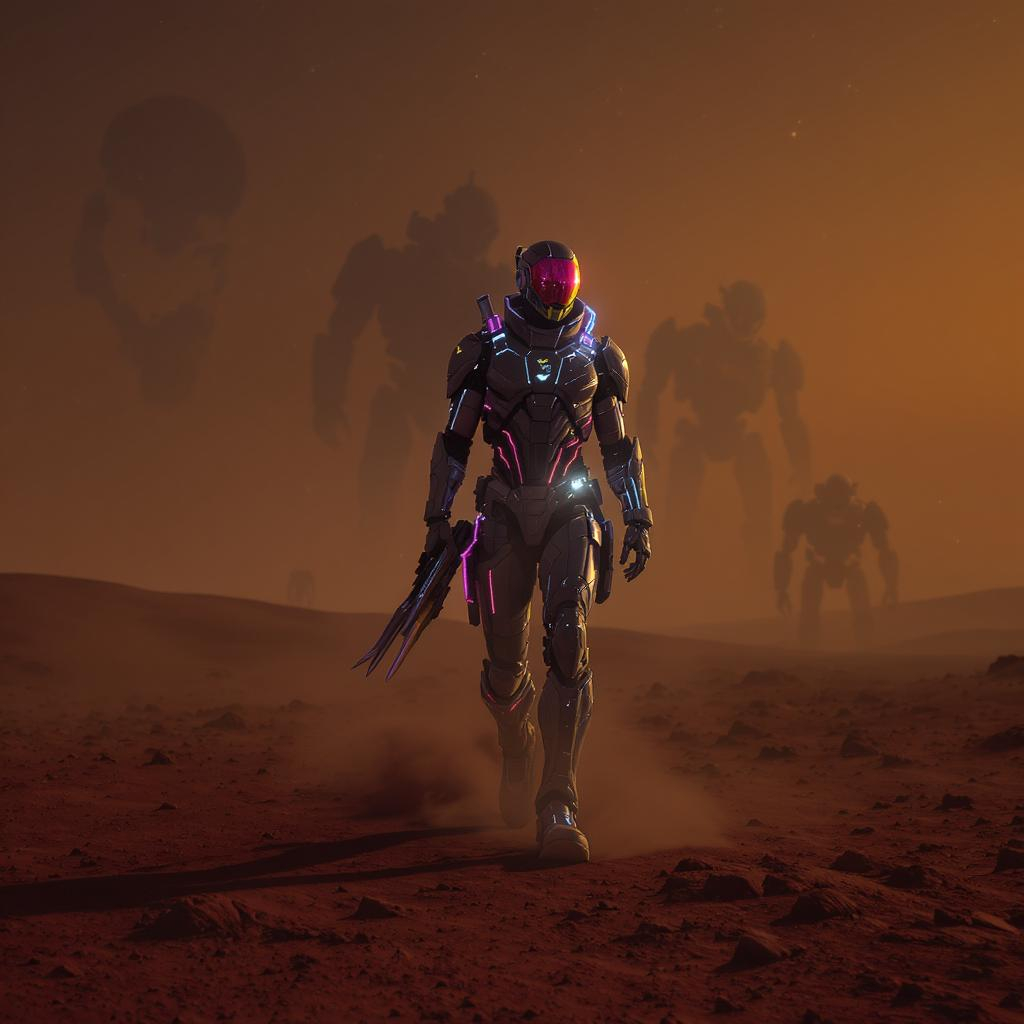 crypto punk walking slow motion on mars