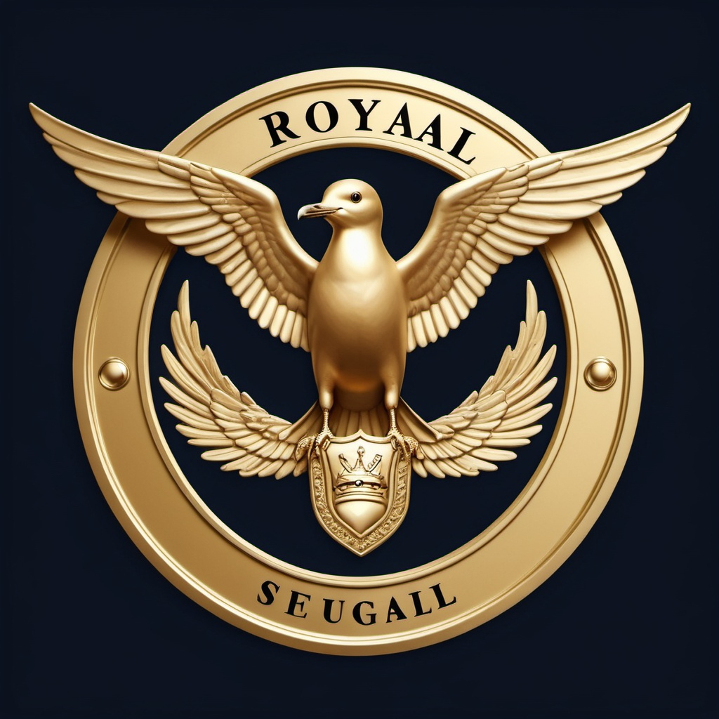 a gold metal emblem with a bird flying over it's hea...