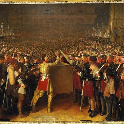 painting, king with his hands behind his back, stand... | OpenArt