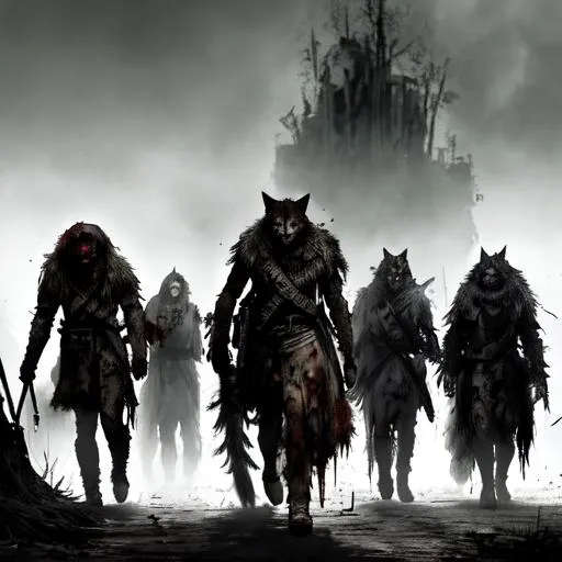 The world is apocalyptic, a group of humanoid wolves... | OpenArt