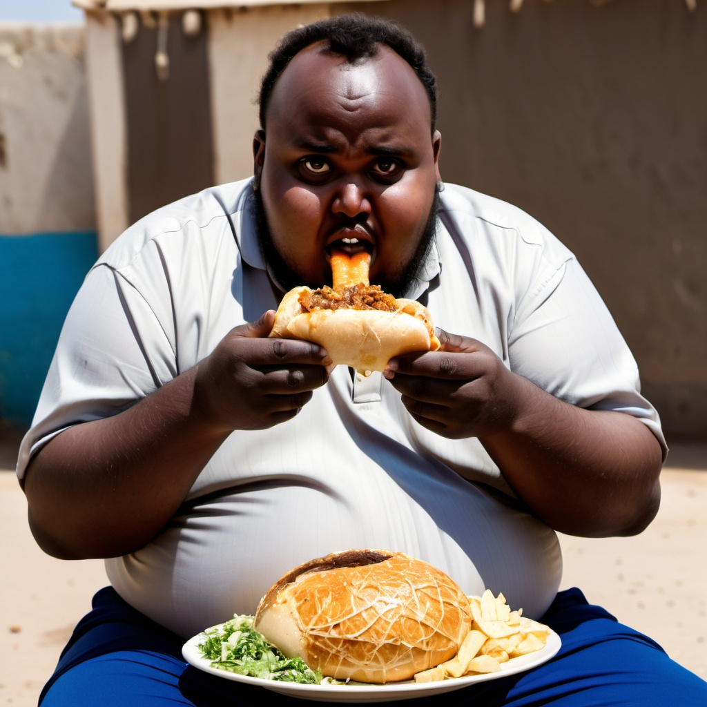 FAT SOMALI MAN EATING FULL IMAGE