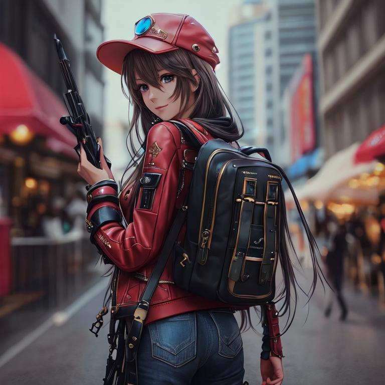 semi-realistic anime girl, skin highlights, hair hig...