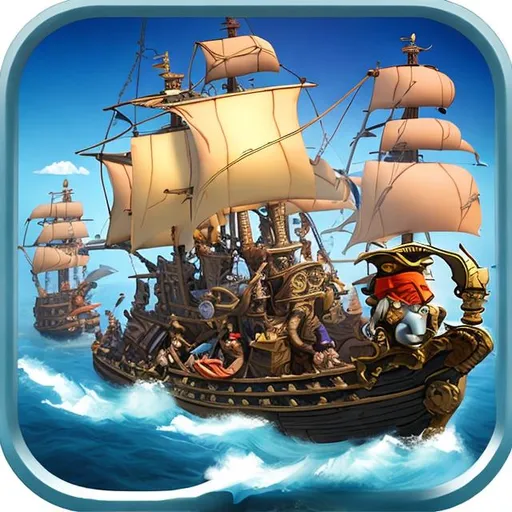 Pirate battle,epic, stunning,cartoon,boats, bombardment