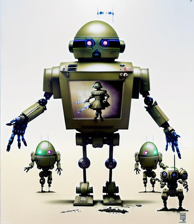 Army of Futuristic Humanoid Egg Cyclops Robots attac... | OpenArt