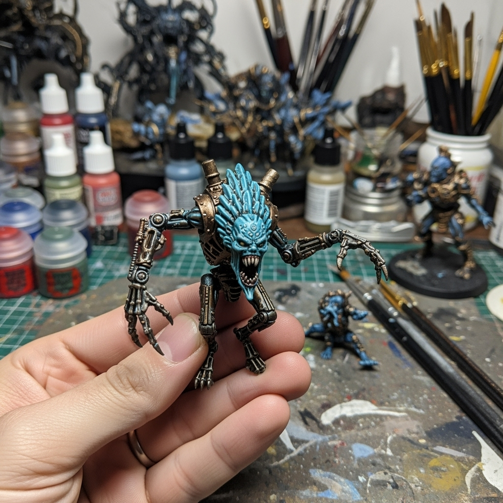 A meticulously crafted miniature figure is grasped i...