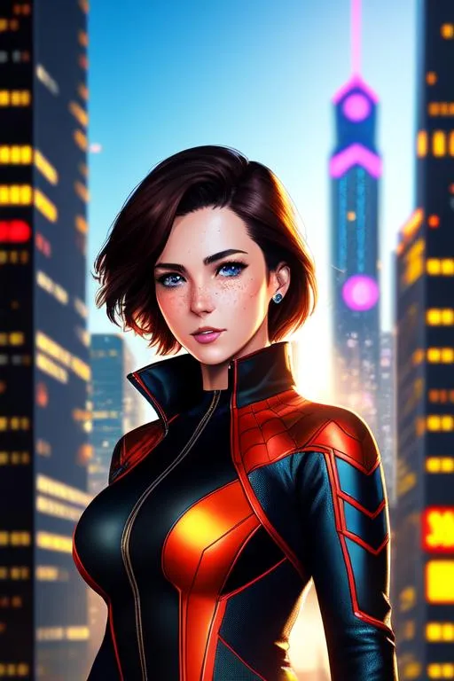 May Day Parker form Marvel Comics, standing on a roo... | OpenArt