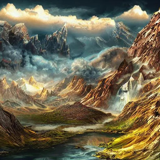 highly detailed, digital art, mountains, future
