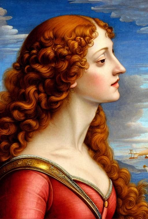 Italian Renaissance fantasy woman, profile portrait,...