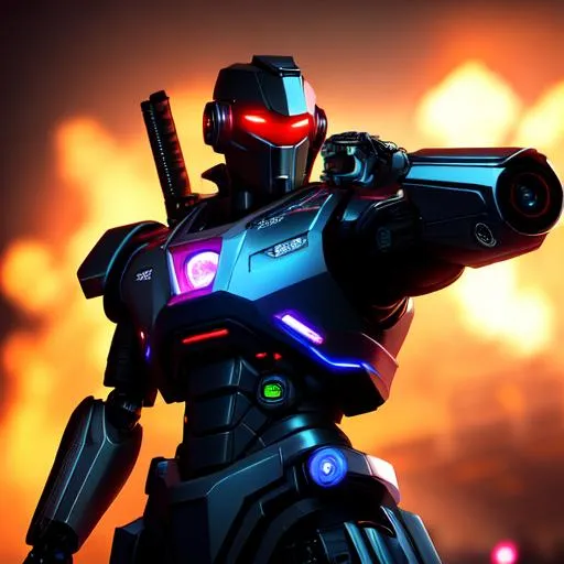 A robot made out of diamond has rocket arms that hav... | OpenArt