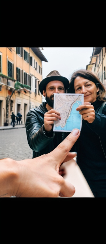 a couple of people that are holding a map together i...