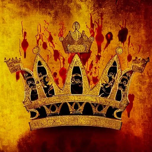 a golden crown dripping blood, dark background, floa... | OpenArt