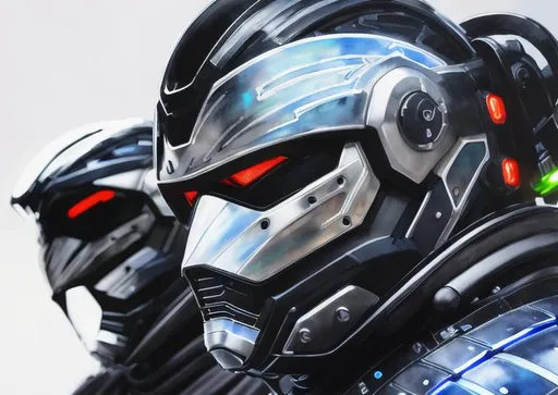 Watercolor portrait of a futuristic neon ninja helm... | OpenArt