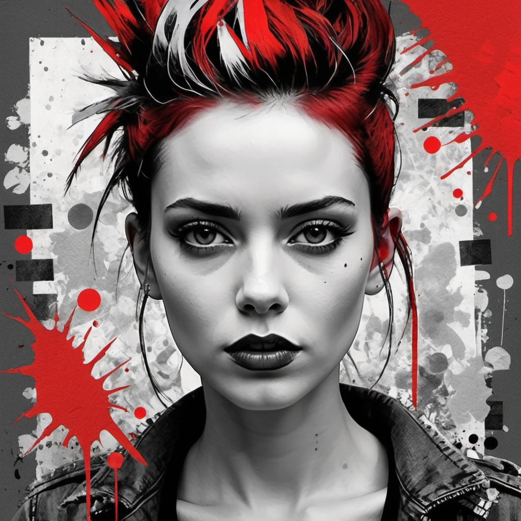 A bold portrait of a beautiful woman, mixed media, f...