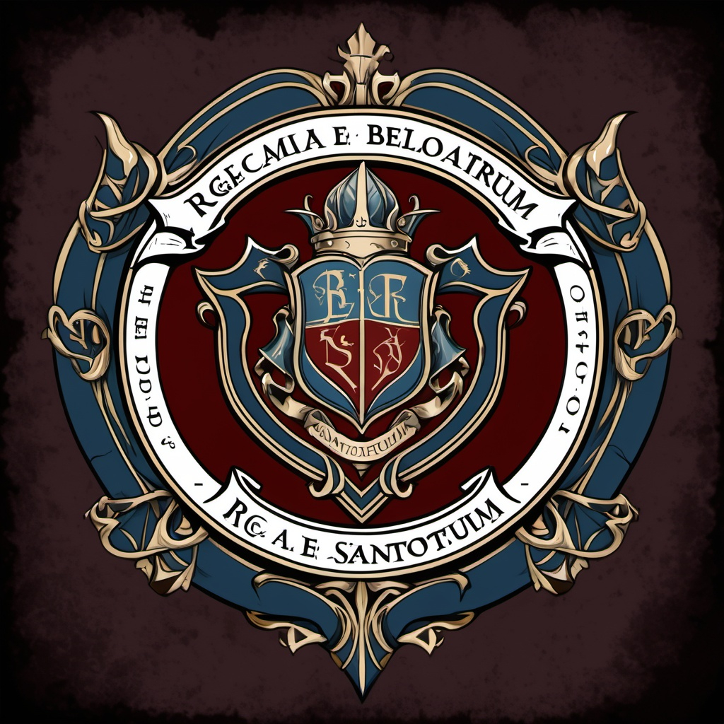 A vampier elf school crest with the words Regiae aca...