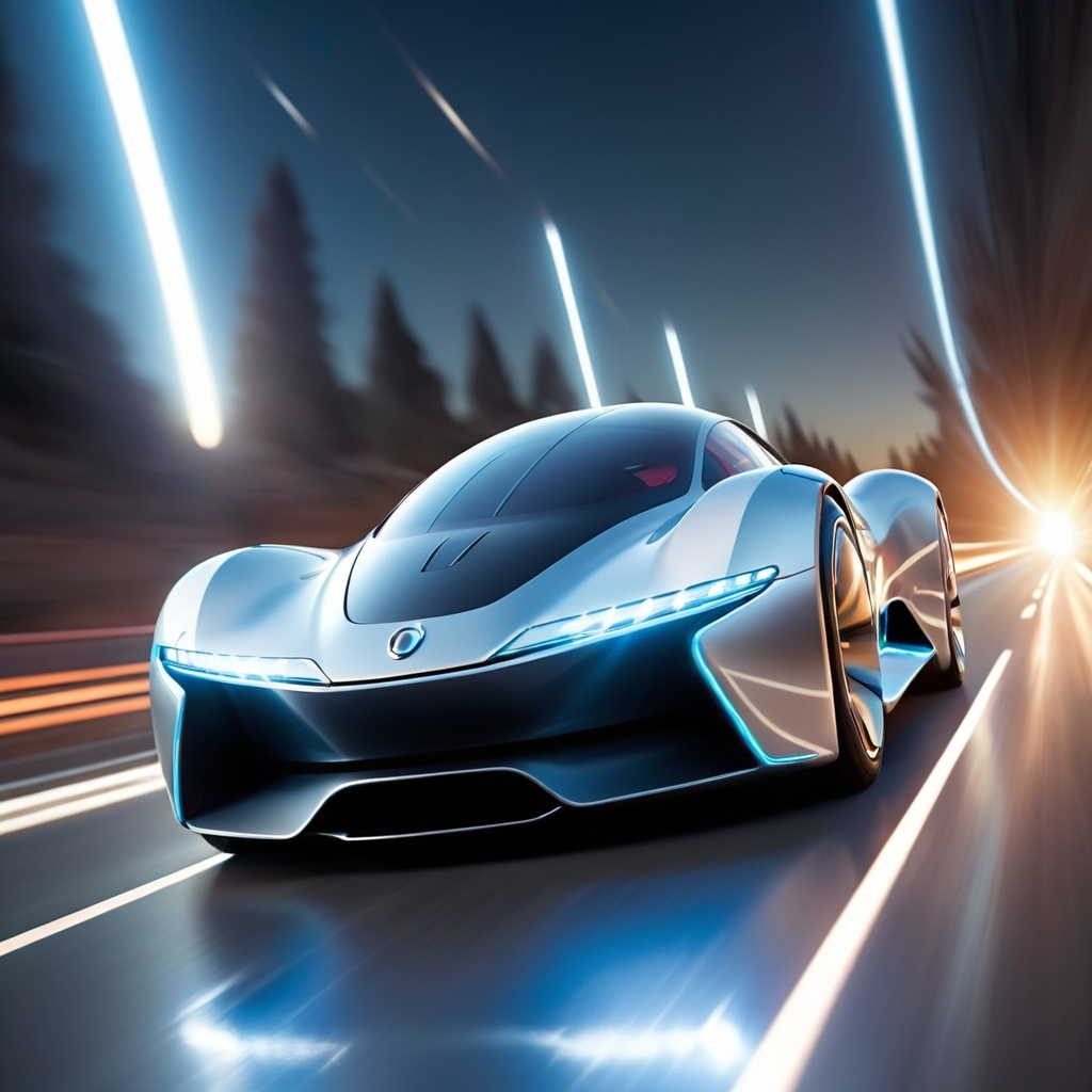 a futuristic Car driving at the speed of light