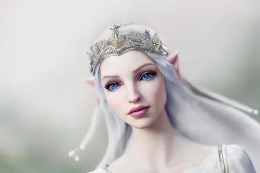 Female elf, character art, queen, in a magical bed,...