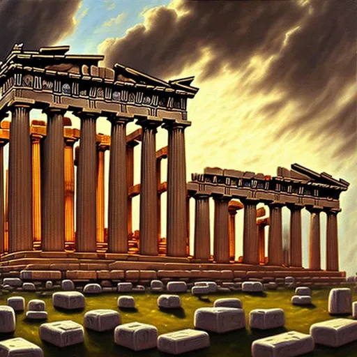 Oil painting of the Parthenon surrounded by several... | OpenArt