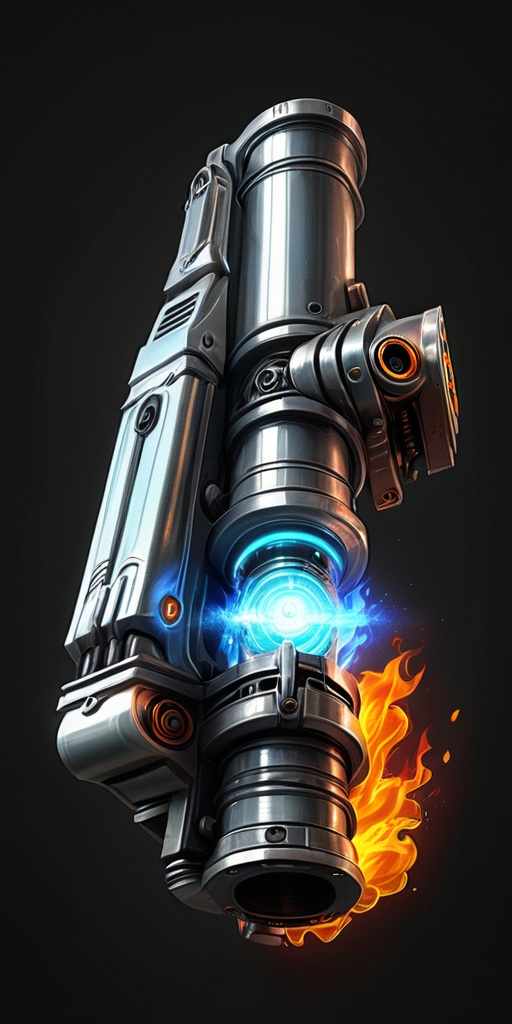 sci fi arm cannon, flame, combustion perfect composi...