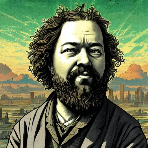 detailed solarpunk style portrait of Mikhail Bakunin