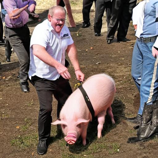Scott Morrison wrestling a pig | OpenArt