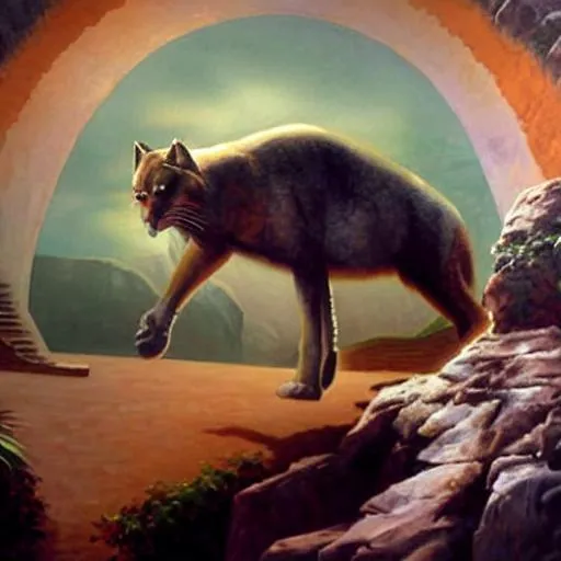 a beautiful painting, closeup of a puma, sitting out...