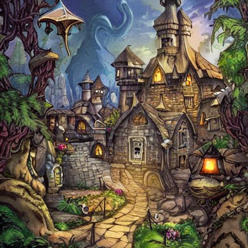 wonderland storybook magic town, medieval fantasy, b...