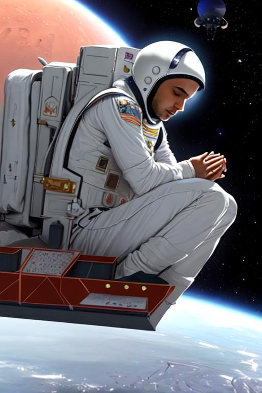 Muslim praying in spaceship,ditailed, going to mars,... | OpenArt