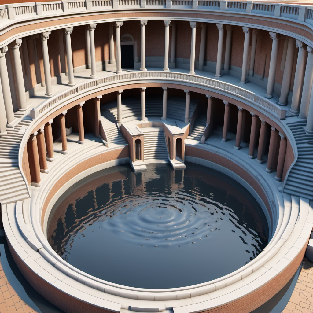 A 3D recreation of the Great Bath with steps leading...