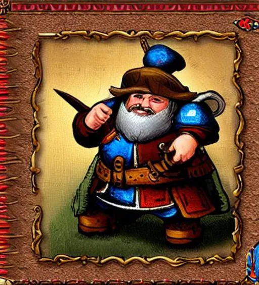 dwarf merchant in fine cloths no armor musketeer hat | OpenArt