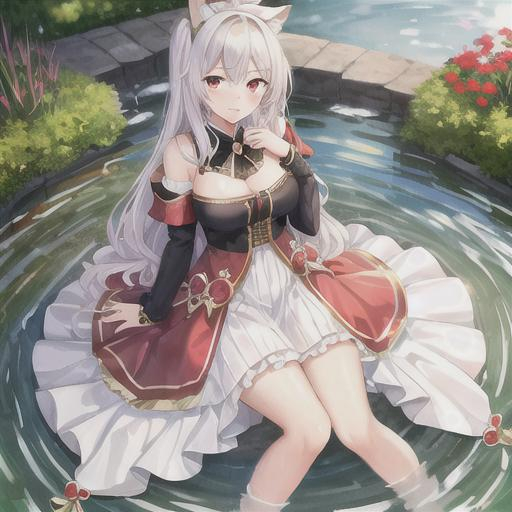 Young Woman Queen Crown Slender White Hair Cat
