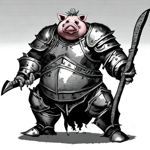 huge pig man in heavy metal plate armor with two-han... | OpenArt