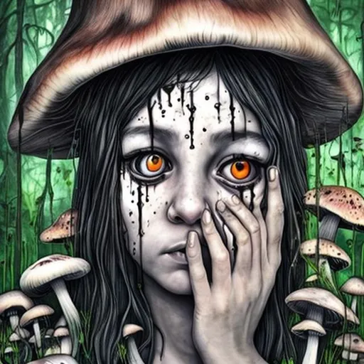 Evil hippie mycelium mushrooms person portrait | OpenArt