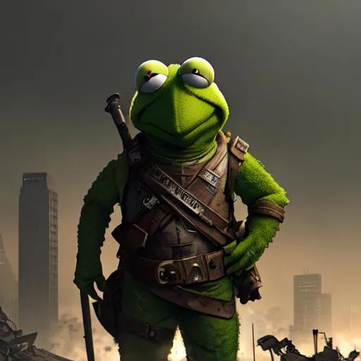 Kermit the frog wearing army helmet, in the Vietnam... | OpenArt