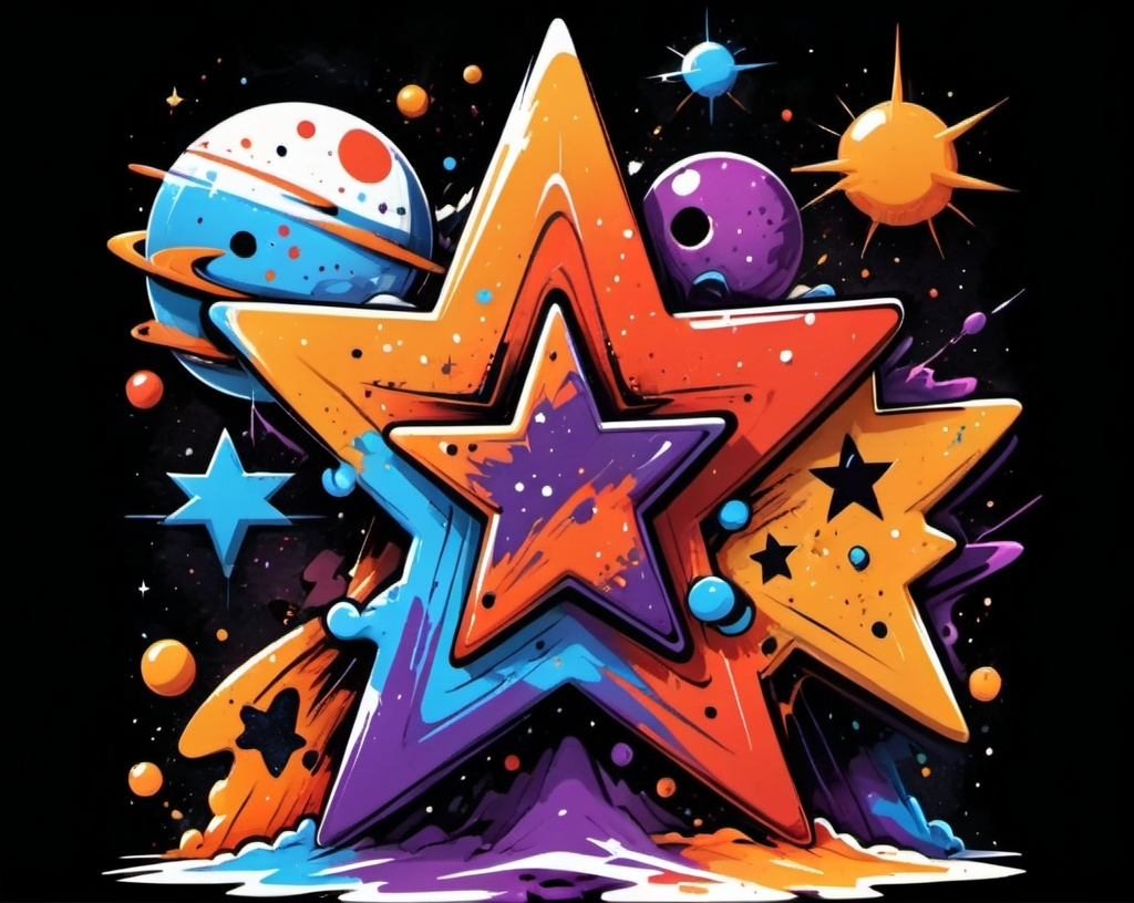 Stars are colored red, orange, blue, violet, yellow,...