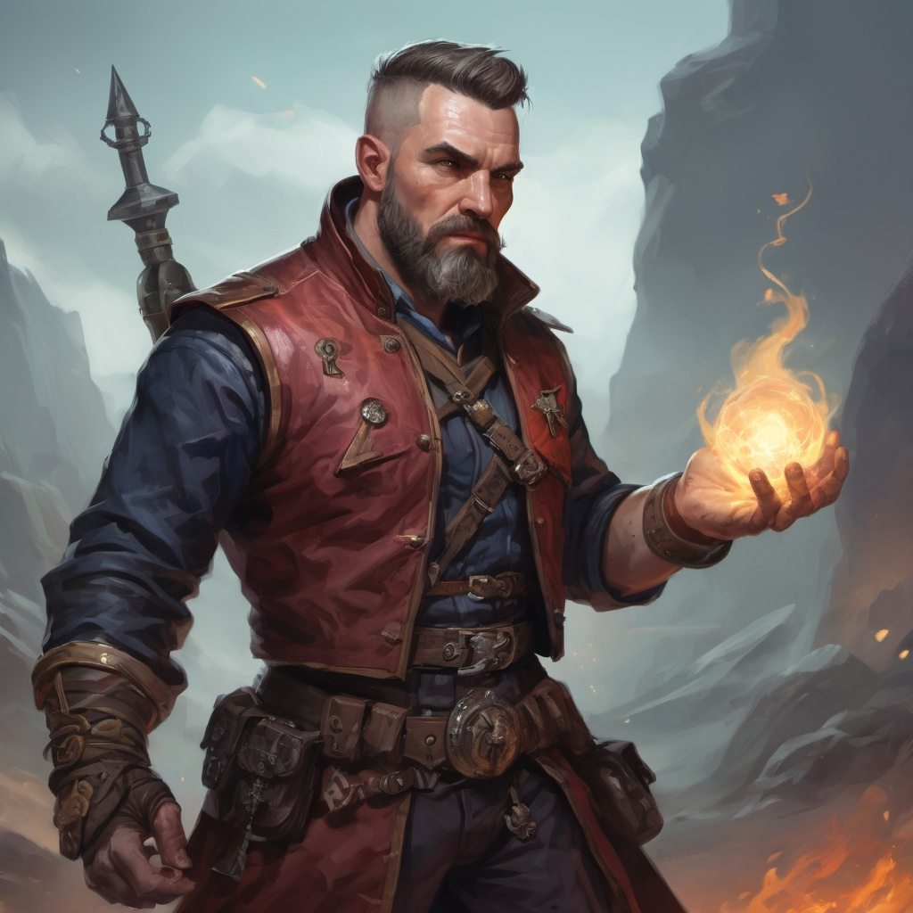 Male stocky heavy-set mature arcane-alchemist with s...