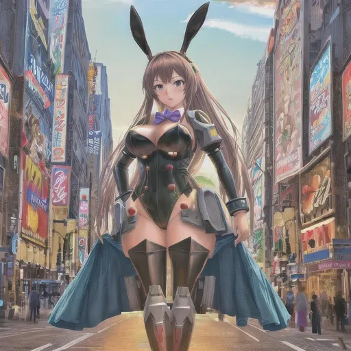 high res, extremely detailed,giant robot with bunny...